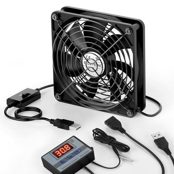 ELUTENG USBファン 14cm 温度コントローラー付き 冷却ファン 1500RPM USB扇風機 ミニ自動制御温度計 3段階調節 薄型 7枚羽根 卓上 PC ゲーム機 ルーターなど対応商品コード：49079596380型番：ELT_...