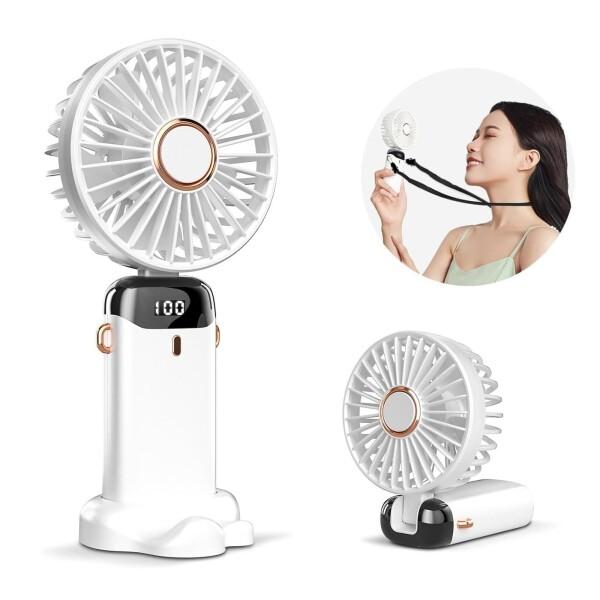 SZSL ポータブルハンドヘルドファン 小型Type-C充電式USBファンを内蔵し 5級風量調節の強力な強風量 LEDデジタル表示卓上/マフラー/折りたたみ式折りたたみ式熱中症対策旅行/自宅/オフィス/祝日対応（白）商品コード：490795...