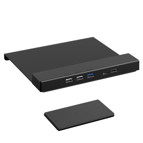 EAYHM モニターアーム補強プレート USB USB/TYPE-C充電付き 取付部硬さ強化対策 傷防止 デスク保護 滑り止めシート付き商品コード：49079597579型番：TV003カラー：ブラック3つのUSBポートと2つの充電ポート:...