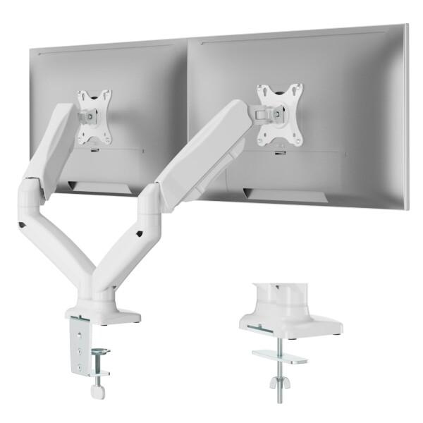 METIYA モニターアーム デュアル 2画面 ディスプレイアーム ガススプリング式 ガス圧式 モニタースタンド 13〜32 インチ対応 耐荷重2〜8kg グロメット式＆クランプ式 VESA100*100 白商品コード：4907959759...