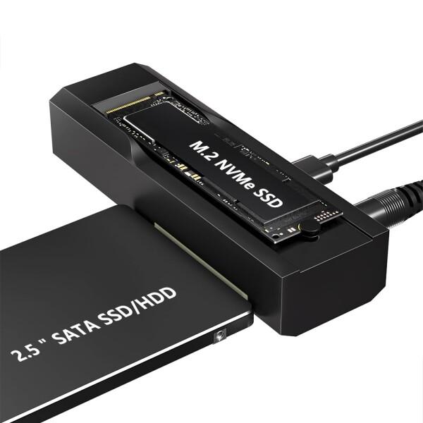 READYXIO USB-C NVMe M.2-SATA SSDケース クローン機能付き HDD/SSD両対応 2.5/3.5インチSATA対応 オフラインクローン可能 10Gbps高速転送 コンパクト 電源アダプター付き商品コード：490...