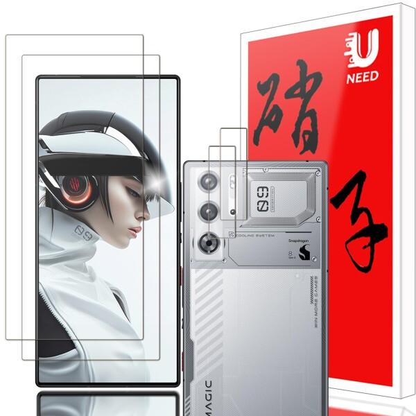 Redmagic 9 Pro 用のガラスフィルム（2枚）+カメラフィルム（2枚）レッドマジック 9 Pro 用の フイルム 強化液晶保護フィルム ワンタッチ貼付け/気泡ゼロ/ケースと干渉せず/硬度9H/飛散防止/指紋防止商品コード：4907...