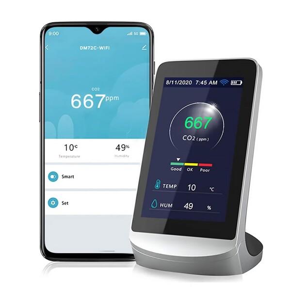 CO2 測定器, INFURIDER 二酸化炭素濃度計 モバイルアプリに接続 co2センサー 温湿度計 高精度 警報 USB充電式 空気質モニター WIFI 接続する商品コード：49081116441型番：YF-T9-DM72C-WIFI高...