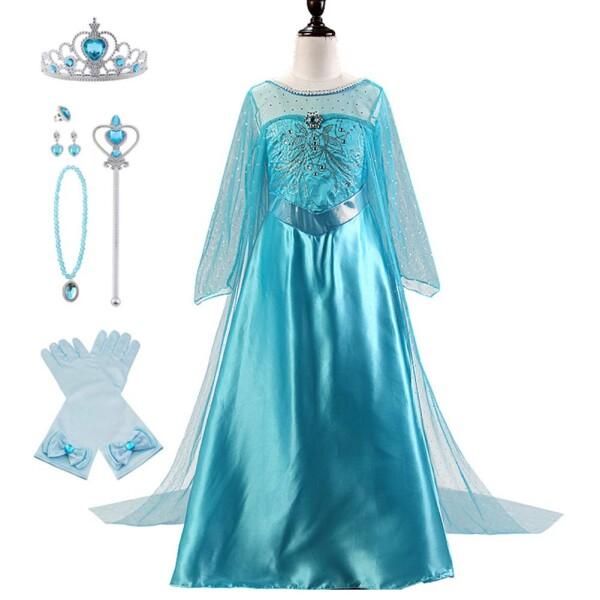 (YITING) 子供 用 プリンセス ドレス 子供 コスプレ 衣装 豪華7点セット ・アイスブルー (プリンセスドレス, ハートのティアラ, 魔法のステッキ, 手袋, ネックレス, リング, イヤリング） (140)商品コード：49081...