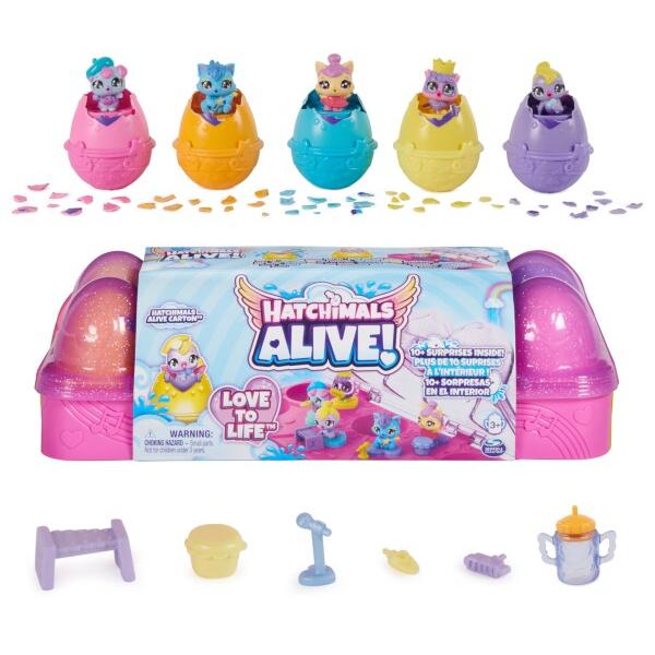Hatchimals Alive, Egg Carton Toy with 5 Mini Figures in Self-Hatching Eggs, 11 Accessories, Kids Toys for Girls and Boys...