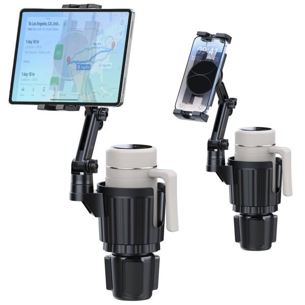 車用マグカップ タブレットホルダー、iPad用カップホルダーカーマウント（調整可能なアーム付き）タブレット、iPhone 3-13インチ対応 iPad Pro、Air、Mini、Fire、iPhone 15、Galaxy S24、Z Fol...