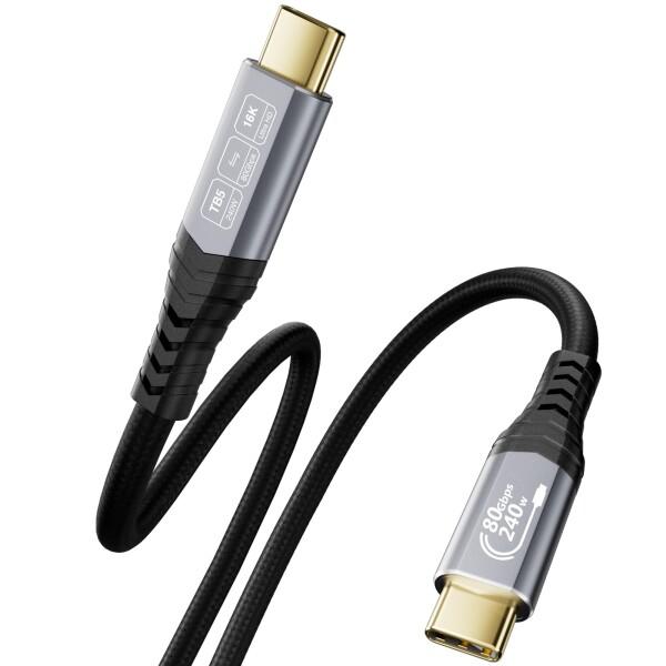 CABLAPTOP 80Gbps Thunderbolt 5ケーブル、USB4 Gen4対応 Thunderbolt 4， 16K@60Hz/デュアル8K@60Hz、240W、ナイロン編組USB Cビデオケーブル MacBook Pro、ハ...