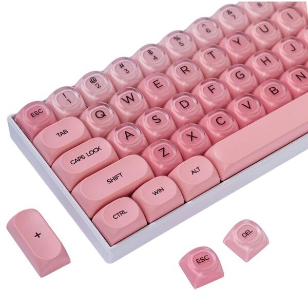 132キー PBTキーキャップ、ピンク Jelly Keycap、Foundation キュートな透明ダブルショットキーキャップ、MOAプロファイルキーキャップセット US配列、61/64/87/104/108 Cherry MXスイッチ搭...