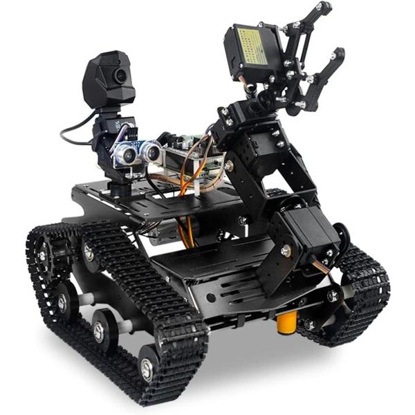 XiaoR GEEK スマート WiFi ロボットキット Raspberry Pi 4B用、ロボットアームタンクシャーシロボットカーキット 2DOF HD カメラプログラマブルセンサー付き Android/iOS アプリ PC によるプロジ...