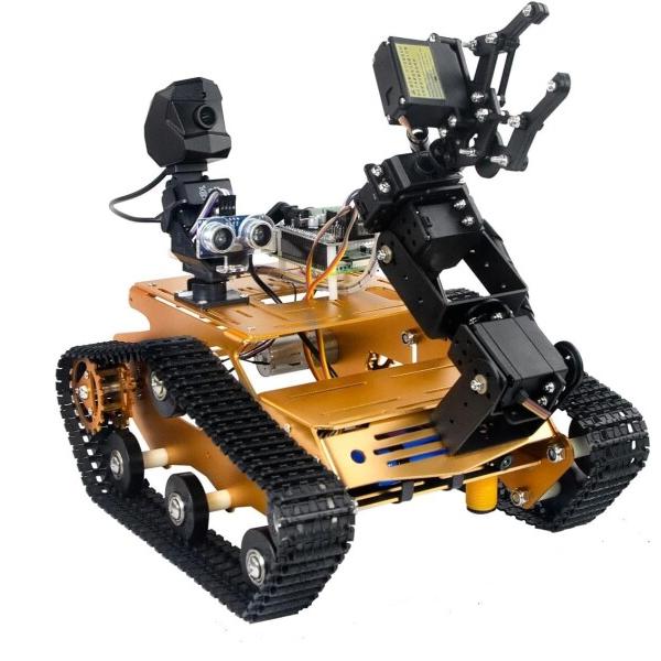 XiaoR GEEK スマート WiFi ロボットキット Raspberry Pi 4B用、ロボットアームタンクシャーシロボットカーキット 2DOF HD カメラプログラマブルセンサー付き Android/iOS アプリ PC によるプロジ...