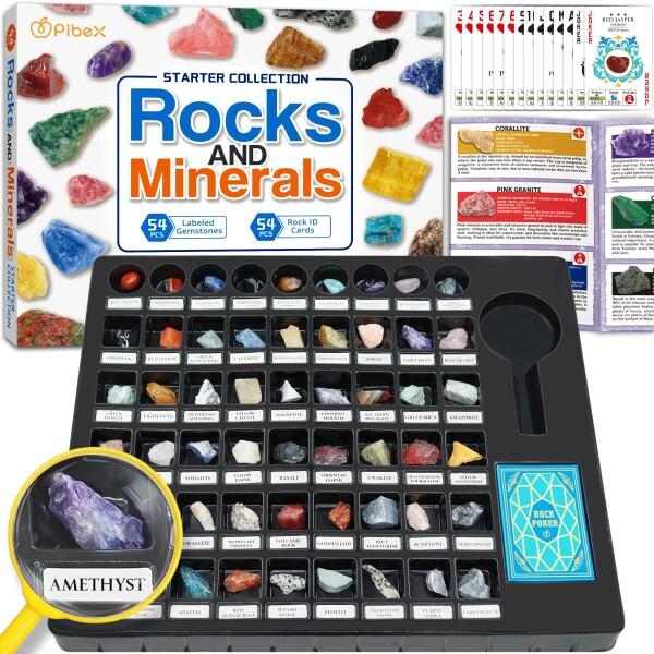 子供用ロックコレクション 54個 本物の宝石 鉱物 クリスタルキット 学習ガイド付き 宝石教育セット 地質学 科学 STEMおもちゃ 地球探検活動 6歳以上の男の子&amp;女の子へのギフトに商品コード：49081118019型番：ZS-5...