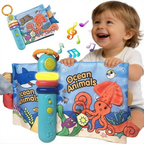 TENGEE おもちゃ 知育玩具 3歳 多機能布絵本 音楽30曲 ライト 動物の鳴き声 英語学習 2段階音量 布のおもちゃ 祝い 男の子 女の子 誕生日プレゼント 人気 触覚聴覚視覚刺激 (海洋の動物)商品コード：49081118038型番...