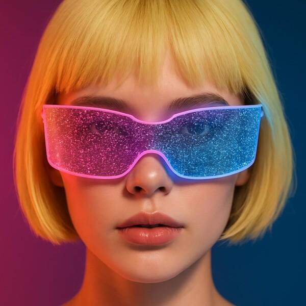 (Foinaly) サイバーパンク LED 発光メガネ 未来感あふれるデザインで 7色・11モードの切り替えが可能 発光サングラスとして パーティー コスプレ 仮装 撮影小道具 フェスなどに最適 折りたたみ式（Aサイバーパンク）商品コード：...