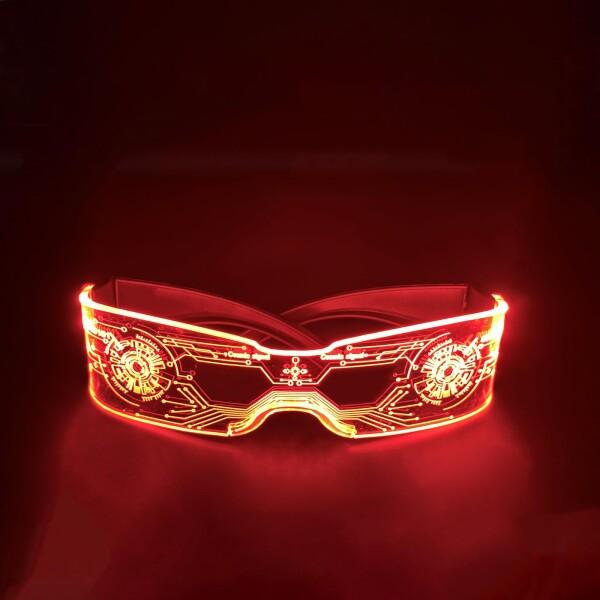 (Foinaly) サイバーパンクLED発光メガネ 未来感あふれるデザインで 7色・11モードの切り替えが可能 発光サングラスとして パーティー コスプレ 仮装 撮影小道具 フェスなどに最適 折りたたみ式（Cサイバーパンク）商品コード：49...