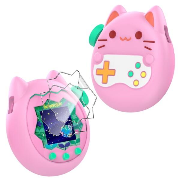 For Tamagotchi Paradise ケース+フィルム（2枚） たまごっちパラダイス ケース カバー シリコン 落下保護 耐衝撃 Lucktree 保護フィルム TPU素材 柔らかい 超薄型 耐衝撃 指紋防止 擦り傷防止 さらさら...