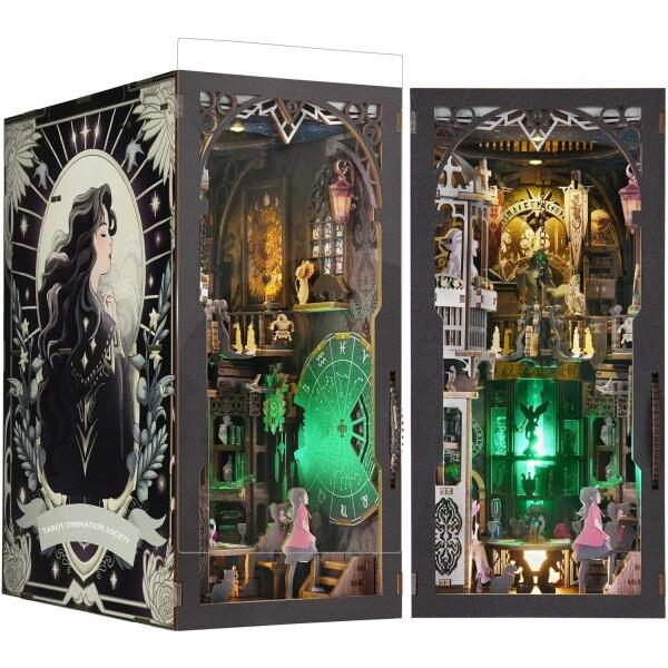 ブックヌックキット 大人向け DIYミニチュアドールハウス 本棚飾り 防塵カバー付き ブックエンド 3D木製パズル 人感センサーLEDライト内蔵「タロット占いテーマ」商品コード：49081118774型番：SL02カラー：タロット占いテーマ...