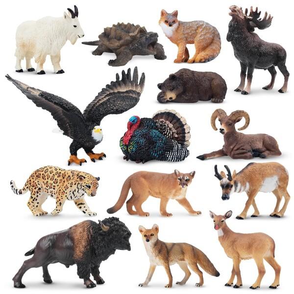 TOYMANY 14PCS ミニ北アメリカの野生動物フィギュア、リアルなジャングル動物モデルセット、 ヒグマ ヘラジカ 模型 人気 おもちゃ 玩具 誕生日プレゼント クリスマス 新年 飾り物 コレクション ６歳以上商品コード：4908111...