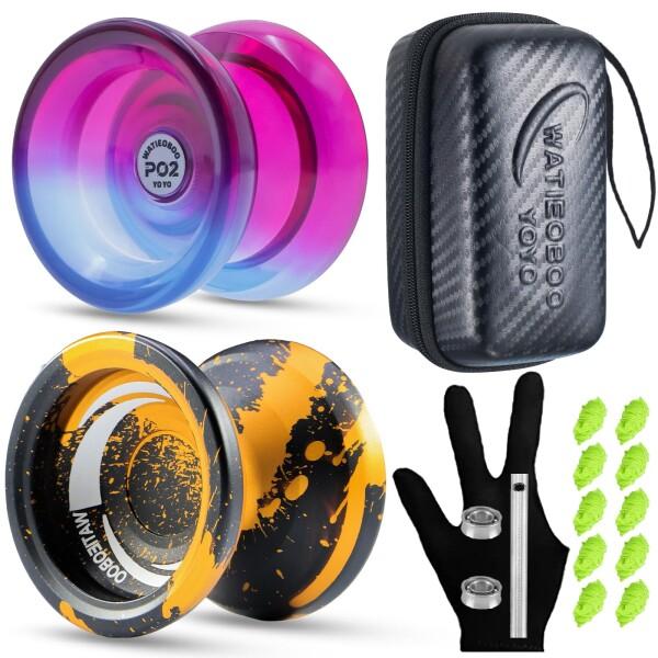 WATIEOBOO yoyo セット 2個 (R8 メタルヨーヨ ーと P02 ツーカラーヨーヨー) デュアルモードヨーヨー (反応型と非反応型ヨーヨー) 子供初心者/プロ向け 兼用 yo yo 完璧なキット付き商品コード：49081119...