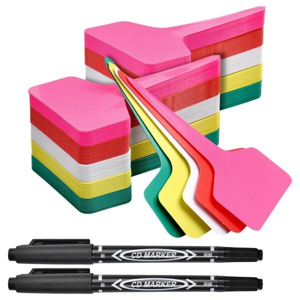 LEONTOOL 園芸ラベル T型 全5色 220枚入り プランツタグ 園芸立型ラベル 名札 ネームプレート 長さ10cm 幅6cm フラワーカード挿しやすい 再使用可能 防水 PVC ガーデニング 盆栽 植木鉢 プランター 花壇 家庭菜園...