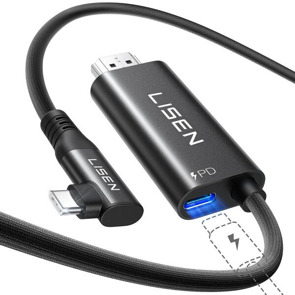 LISEN USB-C to HDMI ケーブルアダプター（100W PD高速充電ポート付き） (4K 60Hz) サンダーボルト対応 HDMI to USB-C ケーブル トリプルシールド設計 iPhone 17/16/15、Galaxy...