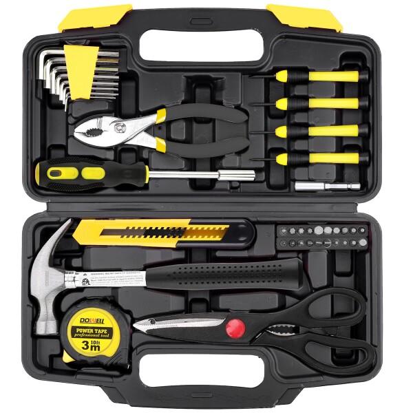 DOWELL 40点セット ホームツールセット イエロー、プラスチック製ストレージボックス付き一般家庭用ハンドツールキット、女性、大学生、家庭用など向けミニ修理ツールキット商品コード：49081123817型番：HYT40Nカラー：イエロー...