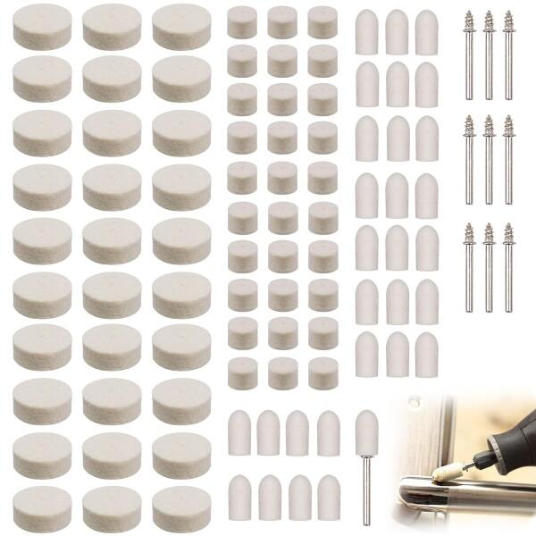 YACHUN ウールバフ ミニルーター ビット 100個セット 3mm軸 フェルト製 研磨 コンパウンド 鏡面仕上げ用 金属磨き 羊毛フェルトバフ 電動ドリル 円筒・砲弾・尖頭形状 ポリッシャー商品コード：49081123834型番：LLM...