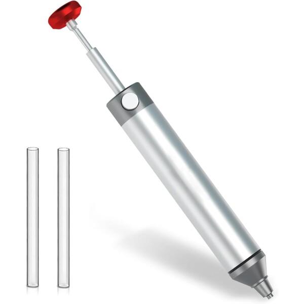 Ikiretmua ハンダ吸い取り器 ハンダ吸取器 エンジニア 錫除去器 錫取り器 溶接補助用 真空ハンダ除去ポンプ ノズル2mm 真空ハンダ吸取器 片手で操作 手軽サイズ DIY作業工具 出張修理 (錫取り器1本+45mmホース2本)商品...