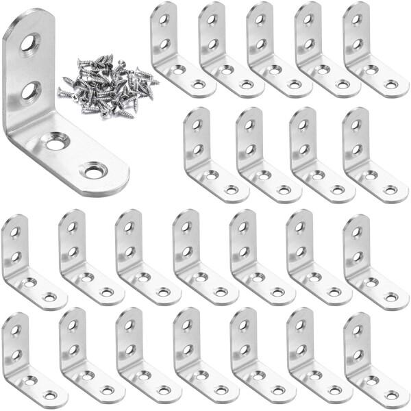 Wopanxye 24個入 アングルブラケット 棚受け 固定金具 ステンレス アングル L字型 ステンレスネジ コーナーブレース 接合金具 補強 直角ブラケット 連結金具 木製家具 テーブル 引き出し 窓 靴棚 椅子 ソファ デスク 汎用 ...