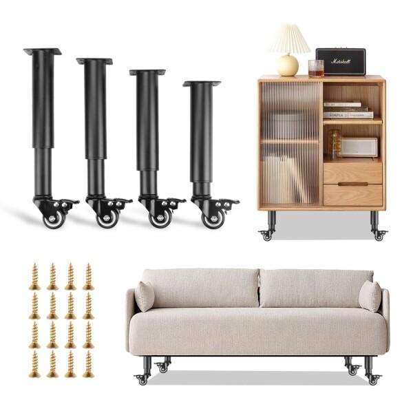4PCS アジャスター付き 脚 家具用キャスター diy 家具用脚 テーブル 脚 キャスター付き伸縮式 ブレーキ付き 360度回転 高さ調整 24-37cm 強力な耐荷重 脚付き家具用 家具の移動が楽になる商品コード：49081124378...