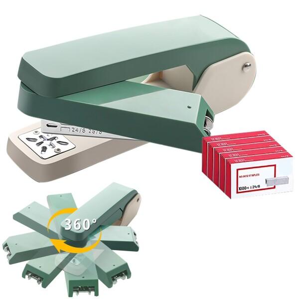 360°回転式ホッチキス ブックレットホッチキス 調整可能 ステープラー 省力設計 厚紙対応 中綴じホッチキス オフィス/学校/事務/家庭用 ストレスフリー ホチキス針5000本付 (ターコイズ)商品コード：49081125137型番：ds...
