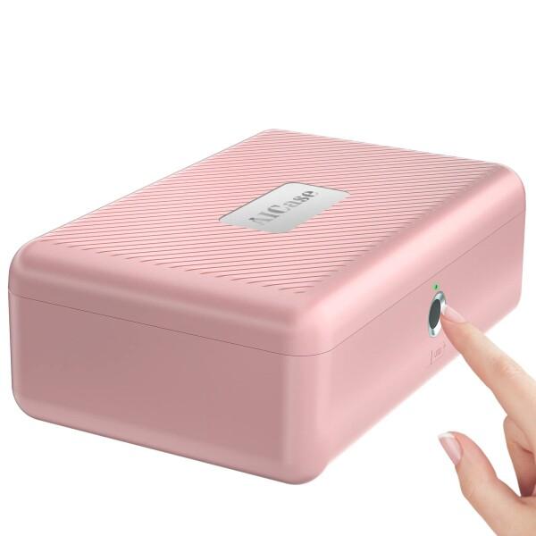 AICase バイオメトリック指紋収納ボックス ポータブルキャッシュジュエリー セキュリティケース ロックボックス 安全 コンビネーションロック 車 自宅 オフィス 旅行用 (ピンク)-1商品コード：49081125269型番：b08fa6...