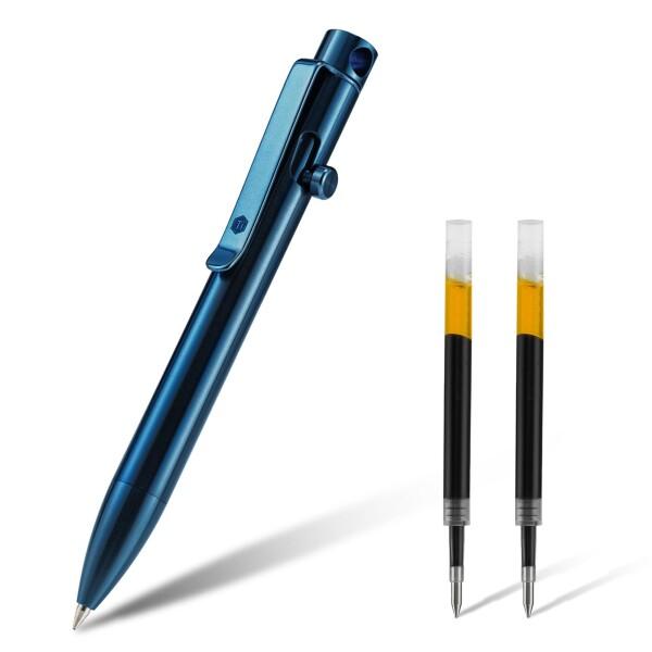 KeyUnity 多機能ペン 替え芯2本付き クリップ付き KP03 BL 格納式 ボールペン つめかえ 高級 チタン合金製 ボルト アクション ペン コンパクト軽量 書きやすい キーホルダーに装着可 毎日の持ち運びに商品コード：49081...