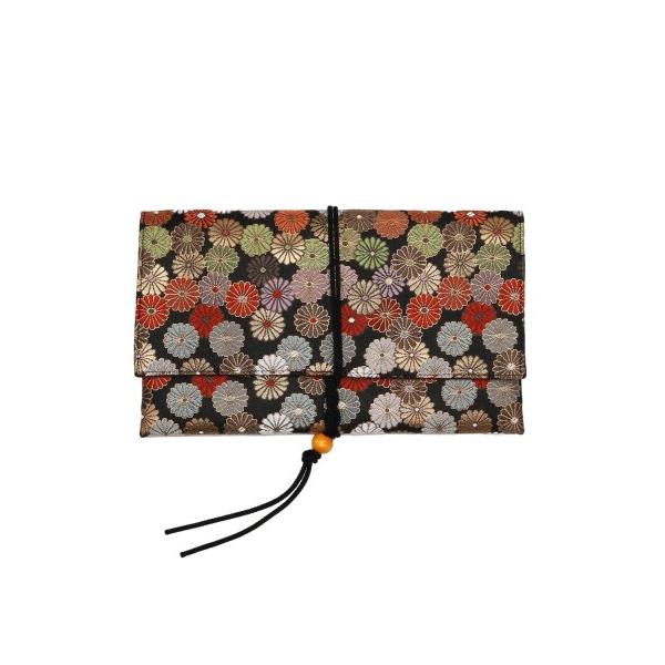 金襴 西陣織 御朱印帳入れ 御朱印帳袋 御朱印帳ケース 御朱印帳カバー 24×14.5 大判サイズ(12×18cm)2冊対応 紐留め式 職人仕立て 日本製 大判サイズ 花尽くし (菊尽くし 黒)商品コード：49081126482型番：GSC...