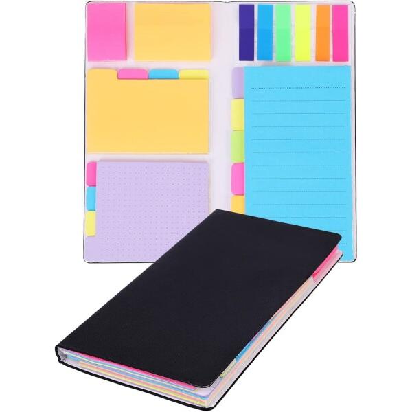 付箋 強粘着 ノート ふせん 卓上メモ 6種類 多色 大容量 付箋セット 伝言 メッセージ 見出し 注釈 メモパット 粘着力が良い かわいい おしゃれ PUレザーカバー ペン付き カラフル メモ用紙 時間管理 効率アップ ビジネス オフィス...