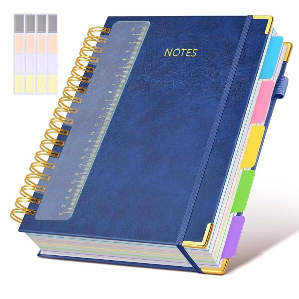 Vortalia ノート b5 大学 キャンパス 可愛い 横罫メモ帳 B5 高級 リング Notebookスパイラルノート 5科目 （a罫 7mm）分厚い 300ページ 取り外し式ラベル 定規付き レザー調ハードカバー 大学罫線 180度フ...