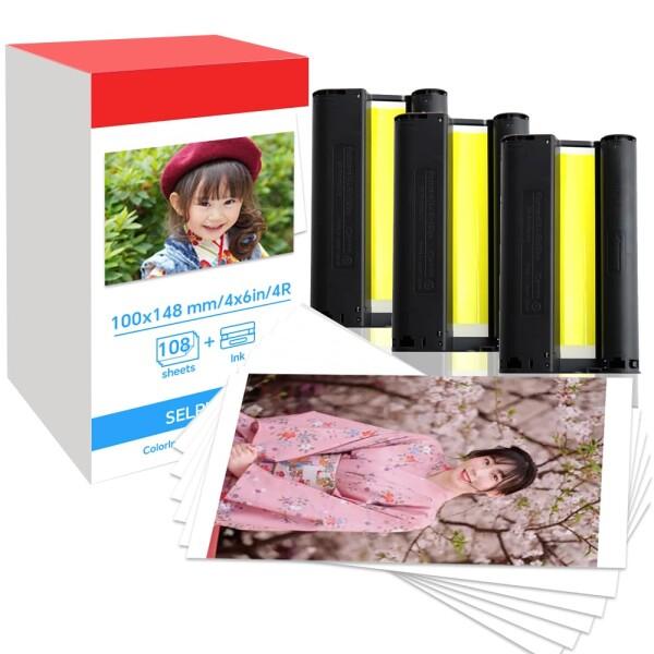 KP-108IN対応フォト用紙、SELPHY CP1500 CP1300 CP1200 CP910、CP900 108枚写真用紙(100x148mm)＆3個インクカセット 非純正品、対応機種: CP1200 CP1500 シリーズ コンパク...