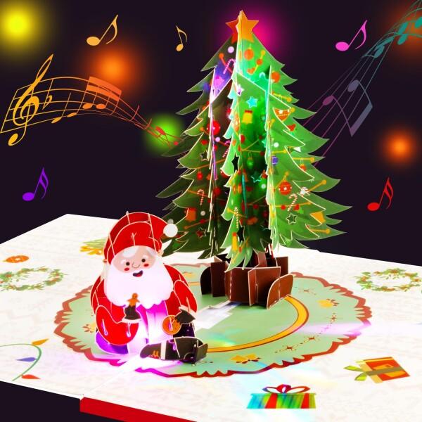 Magic Ants 3Dポップアップサンタクロース・ミュージカル・クリスマスカード with LEDライト - 祝祭のクリスマスツリーとプレゼント - ファミリー、友達、子供たちへの完璧なクリスマスグリーティング商品コード：4908112...