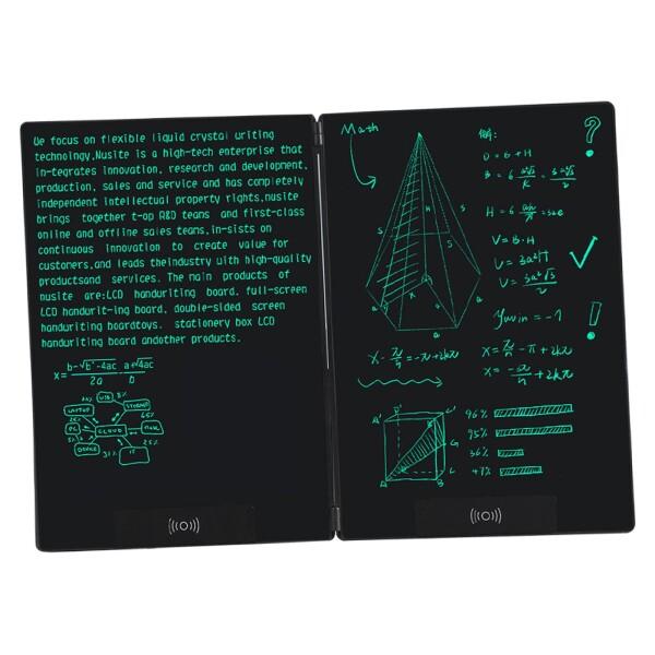 電子メモパッド デジタルノート 14.3インチ 両面折りたたみ式 0.5mm極細線幅 ロック機能付き ワンタッチ消去 部分消し スロット式ペン収納 誤操作防止 電子手帳 電池交換可能 筆談ボード 電子ペーパー ボード 伝言板 学生 下書き ...