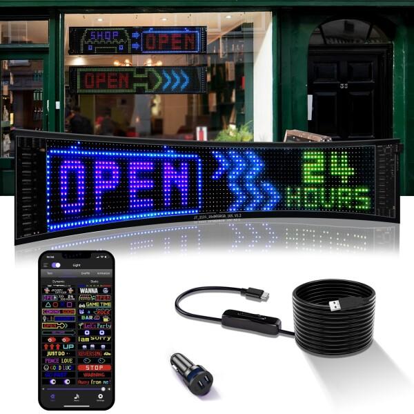 JDVOOTD LED電光掲示板 自由編集可能 画像可能 200文字入力可能 アプリ付き 操作も簡単 13モード デジタル時計 文字/ダイナミックパターン LEDディスプレイ 屋台 バー 居酒屋 車 お店看板 (59 X 12CM)商品コー...
