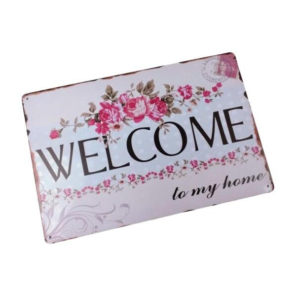 (F NODE) アメリカン風 ブリキ 看板 WELCOME ウェルカムボード フラワー イラスト 30cmX20cm メタルプレート レストラン 歓迎 ガーデニング アメリカン 屋外 飾り方 庭 車 おしゃれ レトロ 店舗 フェンス ヴィ...
