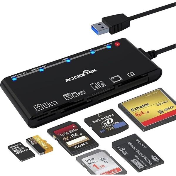ロケテック カードリーダー USB 3.0、7 in 1 メモリーカードリーダー、USB 3.0 (5Gbps) 高速 CF/SD/TF/XD/MS/マイクロSDカード対応 オールインワンカードリーダー Windows XP/Vista/M...