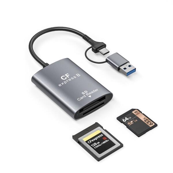 TREE DREAM CFexpress Type B SDカードリーダー, デュアルポートUSB-A/Type-C搭載, 10Gbps高速転送, アルミ合金製，即時認識機能，コンパクト設計商品コード：49081129150型番：SMDKQ...