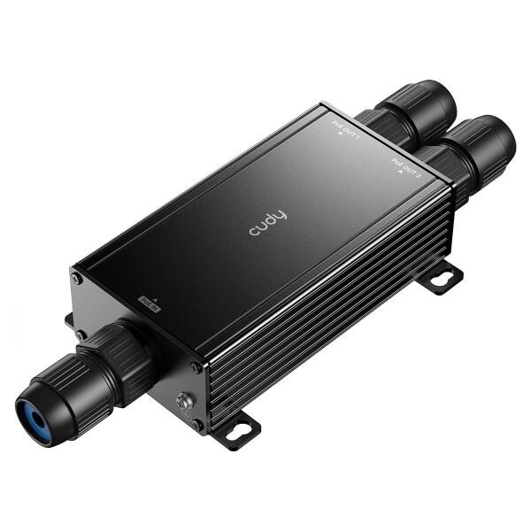 Cudy 2チャネルギガビット屋外PoEエクステンダー、IP67防水、1000Mbps、PoEリピータ/アンプ/リピータ、802.3bt/at/af、壁掛け型商品コード：49081129238型番：POE25カラー：ブラック2チャンネルギガ...