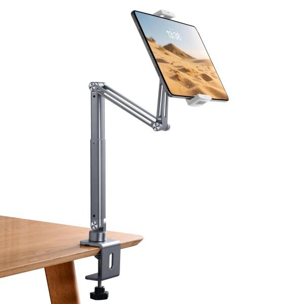 nediea タブレット 伸縮アーム ipad スタンド 360度回転 アルミニウム合金製 スタンド タブレットスタンド アーム 角度調整可能 3つの関節 折り畳み式 縦横両対応 4-12.9インチ機器と互換性があり (シルバー)商品コード...