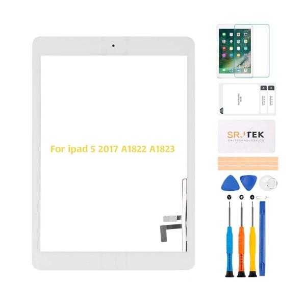 SRJTEK タッチパネル For iPad 5 2017 A1822 A1823 スクリーン交換 (ホワイト) 9.7インチ タッチデジタイザー ガラスセンサーアセンブリ - ホームボタンカメラホルダー 取り付け済み粘着ステッカー商品コー...