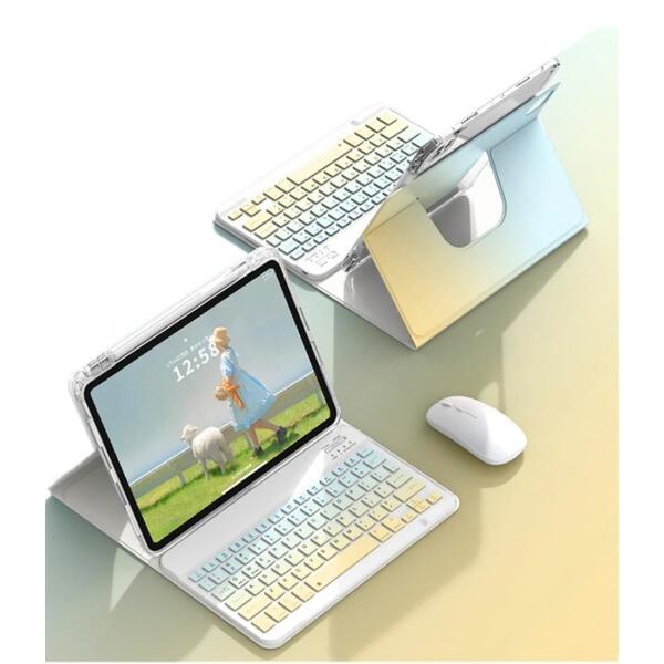 GOOVEN マウス付き iPad 10 2022 用の/iPad 11 A16 2025 用のキーボードケース 第10世代 11世代 おしゃれ グラデーション 360度回転式 マグネット 分離式 透明カバー 取り外し可能 Bluetoot...