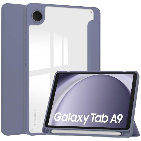 Galaxy Tab A9 8.7インチ ケース 背面クリア 透明 ペンホルダー付き Galaxy Tab A9 カバー オートスリープ機能付き 三つ折りスタンド 耐衝撃 軽量,紫灰商品コード：49081129772型番：kaidisen-...