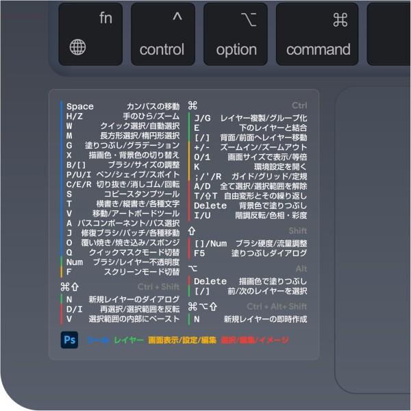 LOGIX「Photoshop/Illustrator」2枚組 ショートカットキー・シール 日本語版 一覧表 早見表 ステッカー フォトショップ/イラストレーター Windows/Mac両対応 マットラミネート 防水 高耐久 クリアホワイト...