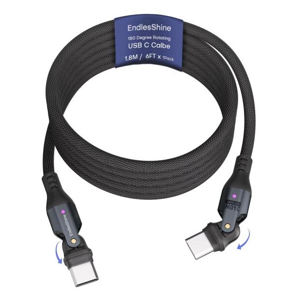 ENDLESSHINE TypeC TO TypeC USB C to C ケーブル 180°回転 PD 240W 急速充電 USB2.0 480MBPS データ転送タイプ C 180°回転 タイプ C-1m/1.8m/3m商品コード：49...