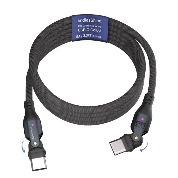 ENDLESSHINE TypeC TO TypeC USB C to C ケーブル 180°回転 PD 240W 急速充電 USB2.0 480MBPS データ転送タイプ C 180°回転 タイプ C-1m/1.8m/3m商品コード：49...